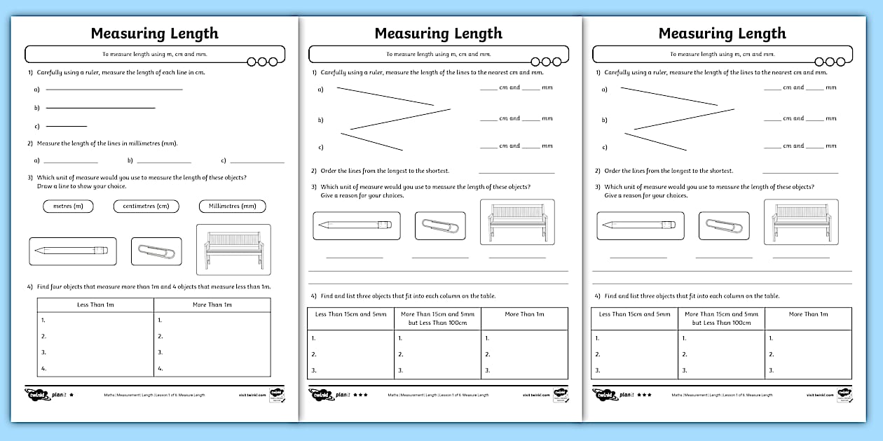 👉 PlanIt Maths Year 3 Measurement Length Maths Differentiated Activities