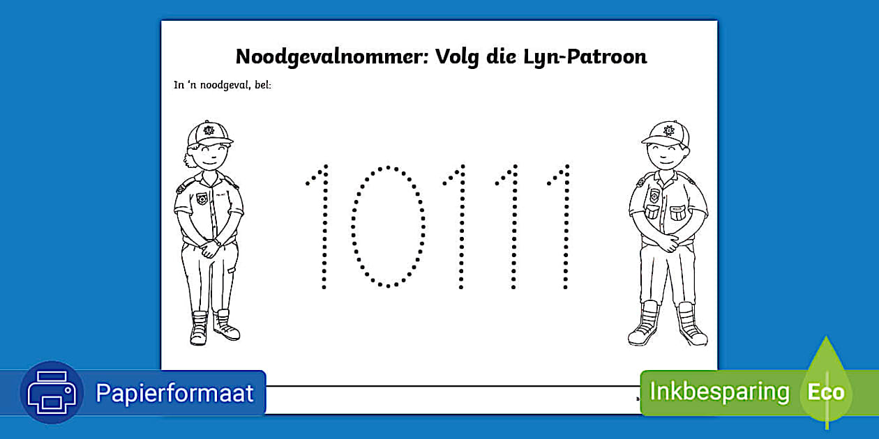 Noodgevalnommer Volg-die-lyn Patroon Aktiwiteitsblad