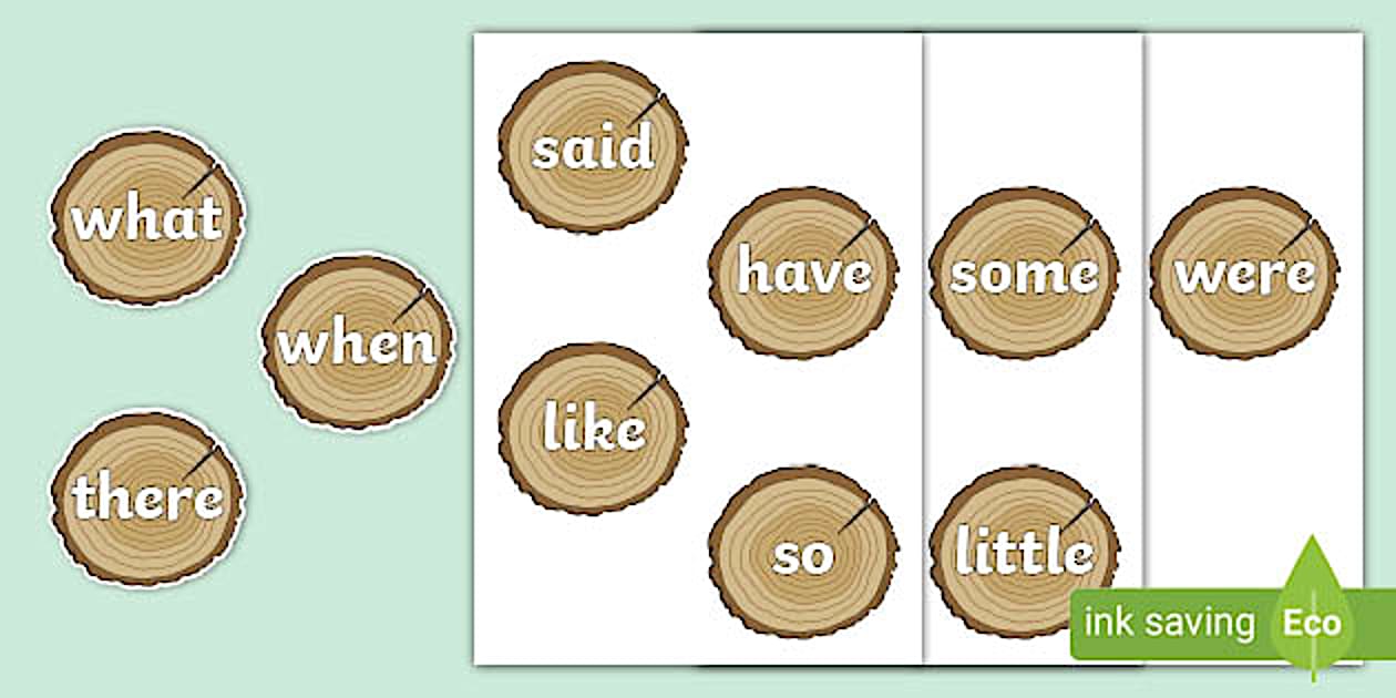 Phase 4 Tricky Words on Tree Logs Cut-Outs (teacher made)