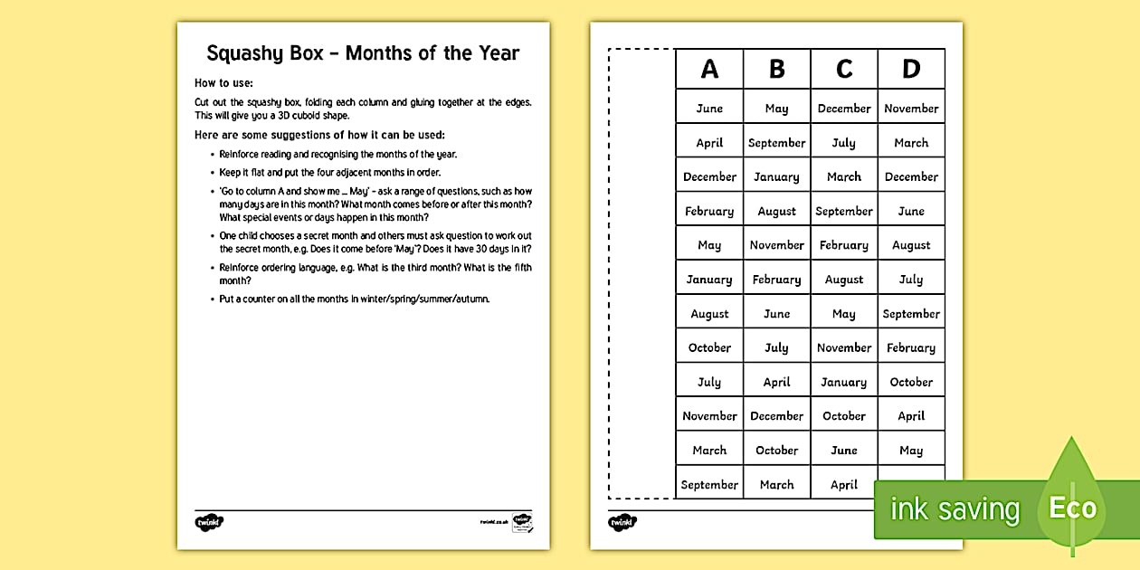 Squashy Boxes Months of the Year Craft - Mental Maths Warm Up + Revision