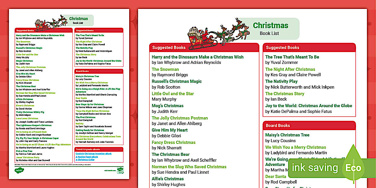 Christmas Book List | Reading | Twinkl (teacher made)