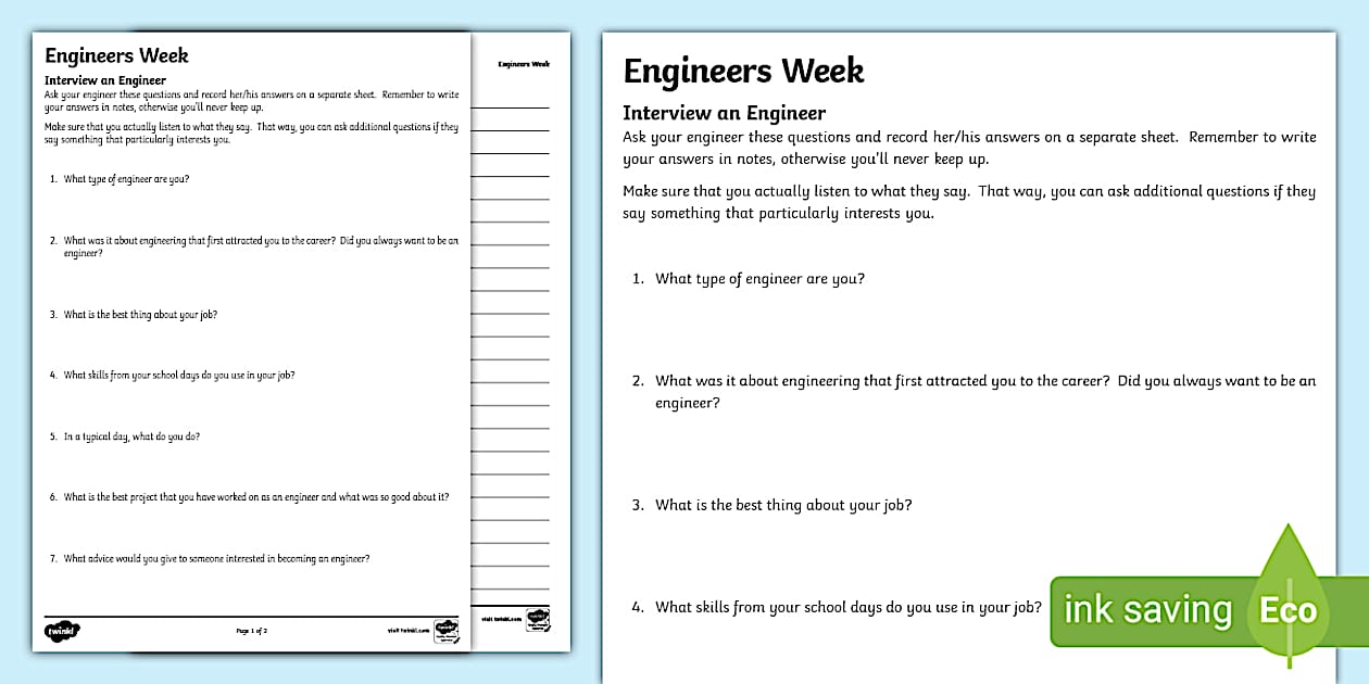 Interview an Engineer Writing Worksheet - Twinkl