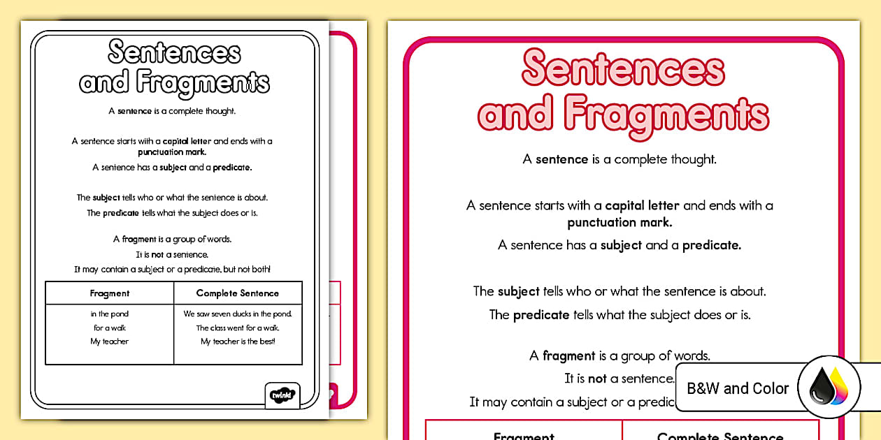 First Grade Sentences and Fragments Poster (teacher made)