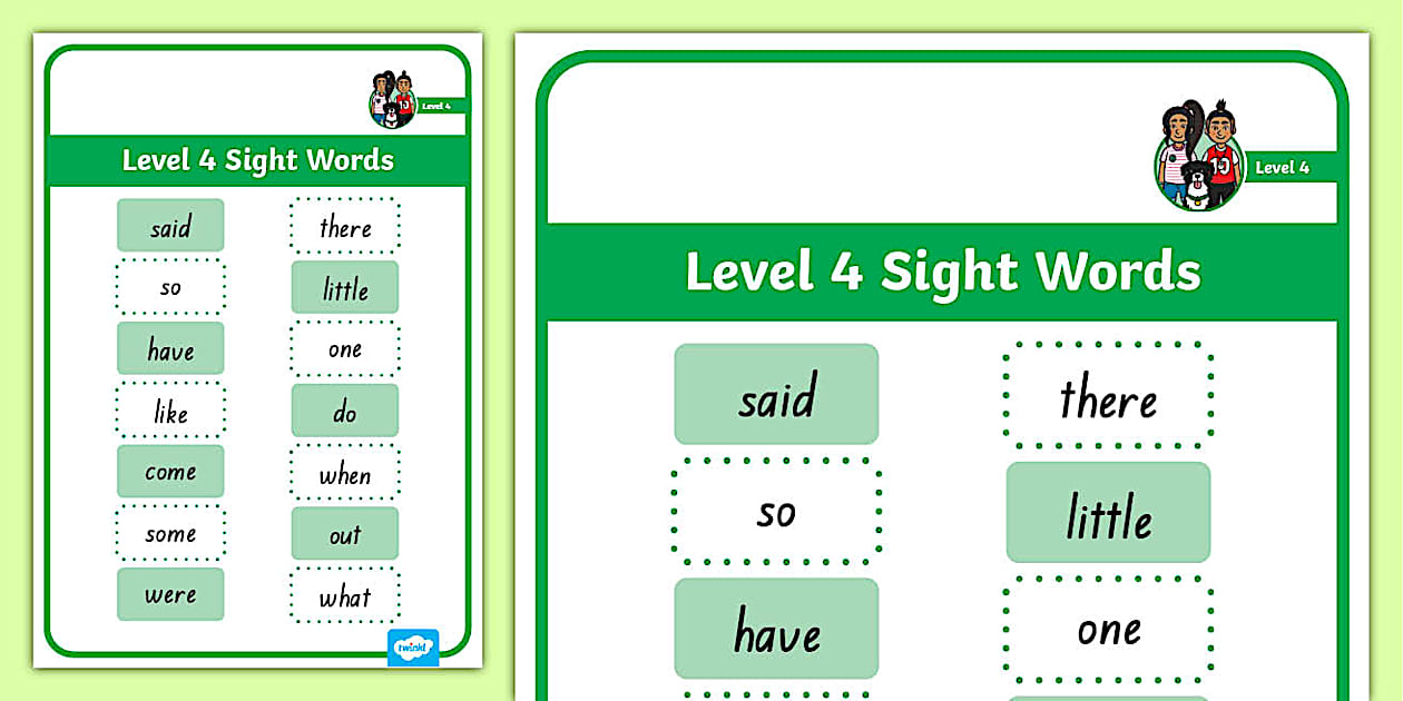 Level 4 Sight Word Poster