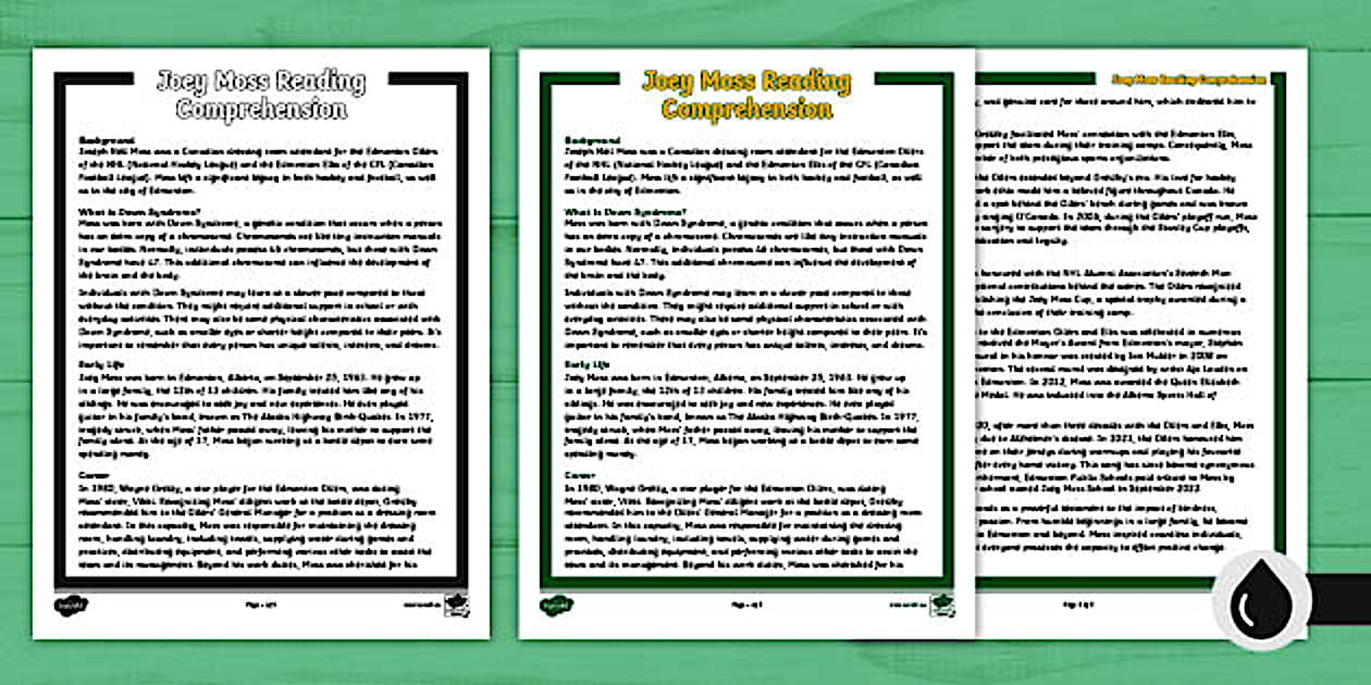 Joey Moss Reading Comprehension (teacher made) - Twinkl