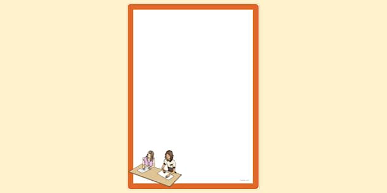 2 Children Working at a Desk Page Border | Page Borders