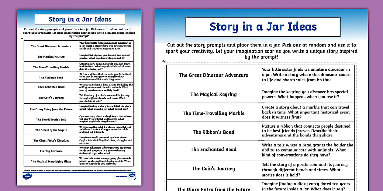 Story in a Jar Story Ideas Prompts (teacher made) - Twinkl