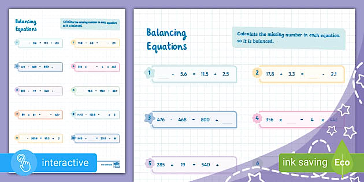 Balancing Equations (Ages 10 - 11) (teacher made) - Twinkl