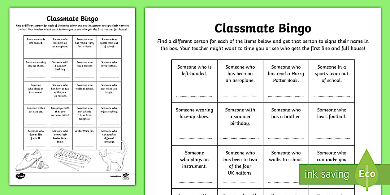 Editable Year 6 Back to School Classmate Bingo Worksheet