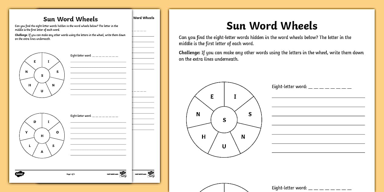 Sun Word Wheel Puzzles Pack (Teacher-Made) - Twinkl