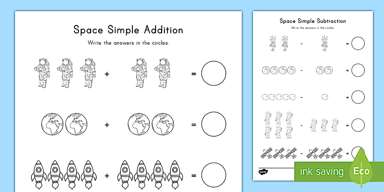 Editable Outer Space Simple Addition and Subtraction Activity Worksheet