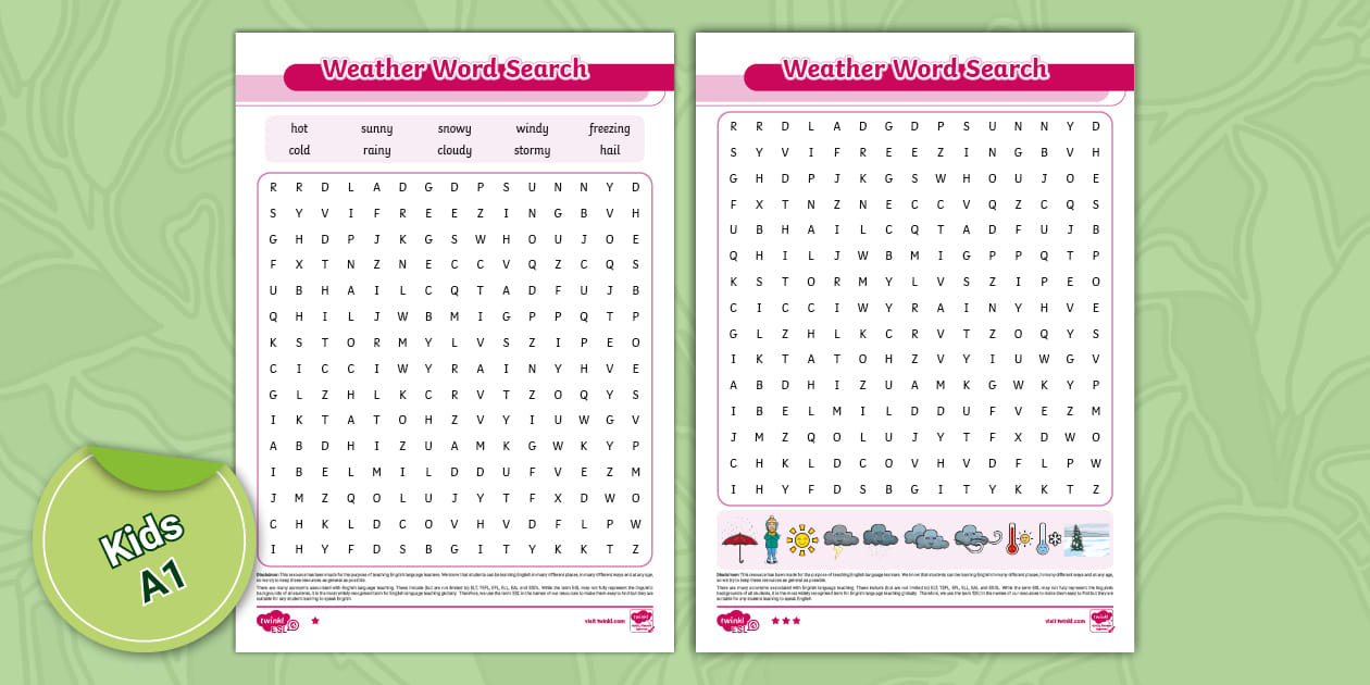 ESL Weather Word Search [Kids, A1] (teacher made) - Twinkl