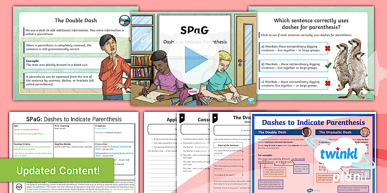 Dashes to Indicate Parenthesis Lesson Plan - Year 5 English