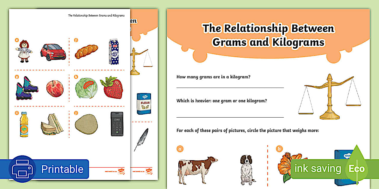 What Is the Relationship between Grams and Kilograms Activity Sheet