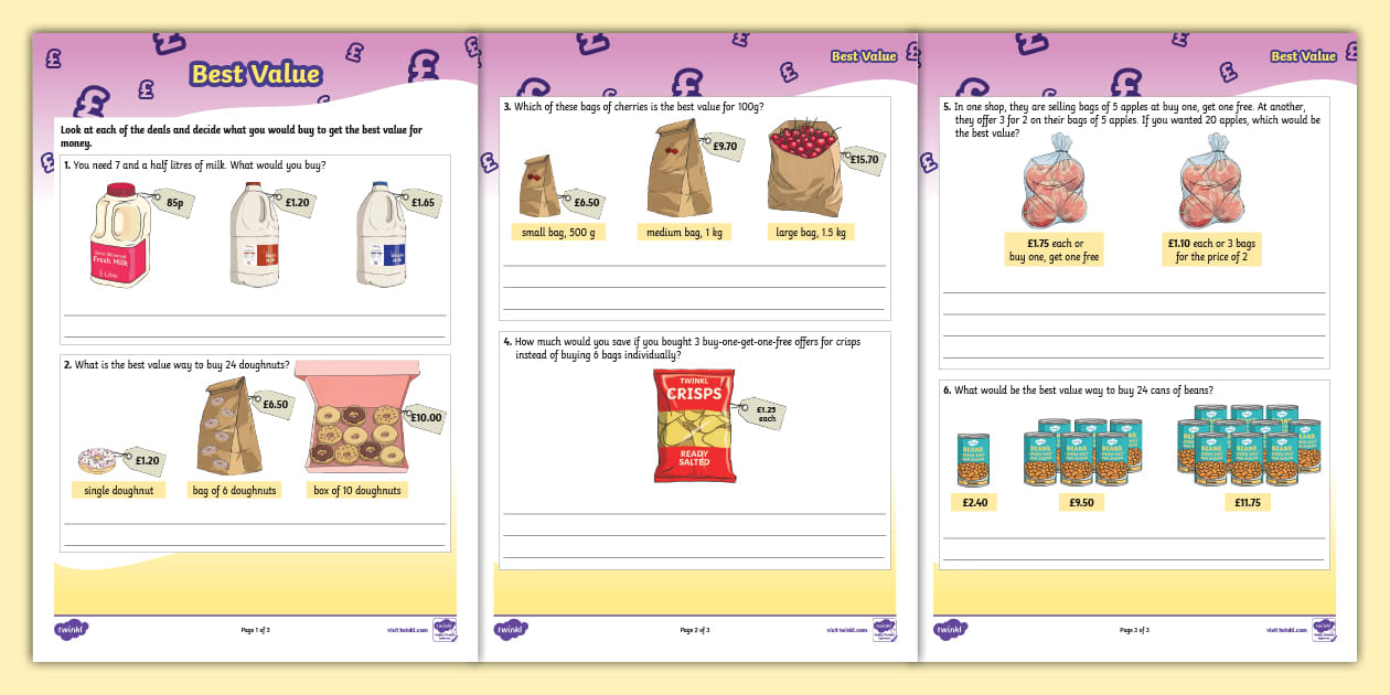 Financial Literacy: Best Value Activity Sheet (teacher made)