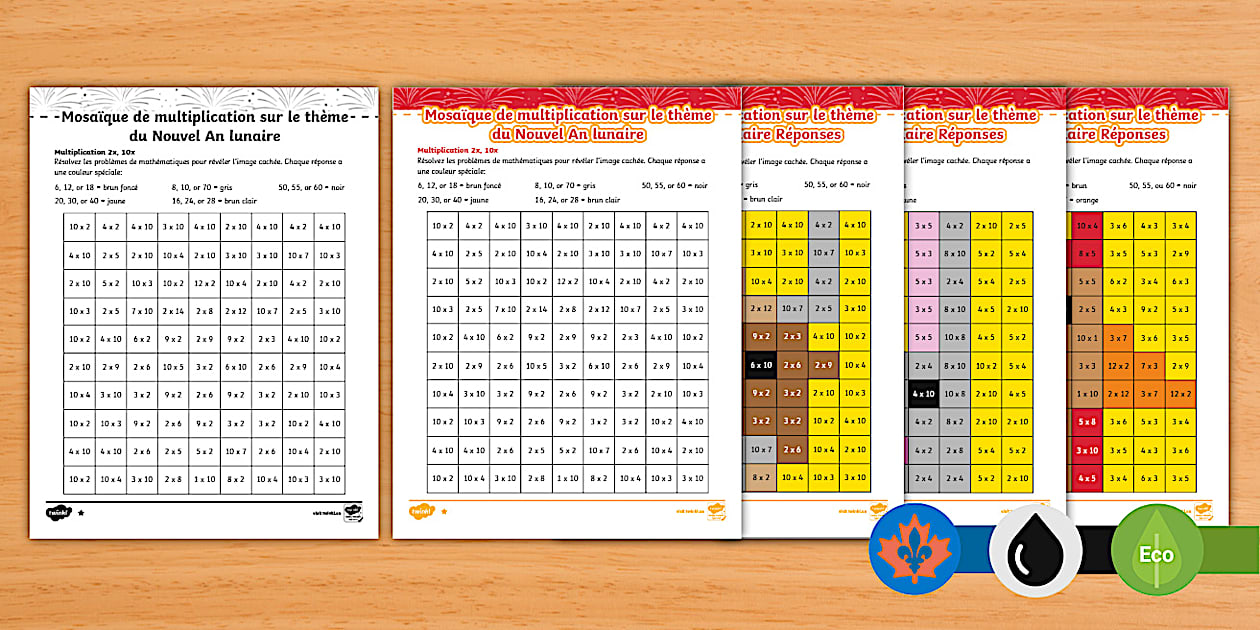 Lunar New Year Animal Multiplication Mosaic Activity French