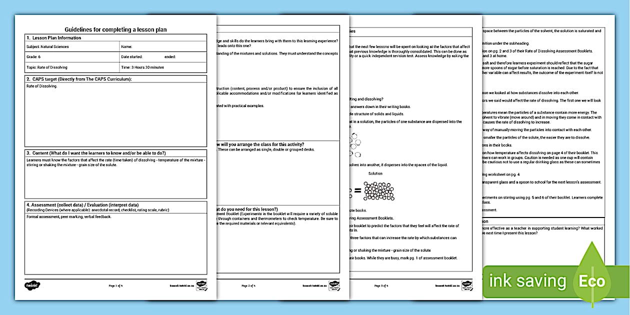 Rate of Dissolving Lesson Plan (teacher made) - Twinkl