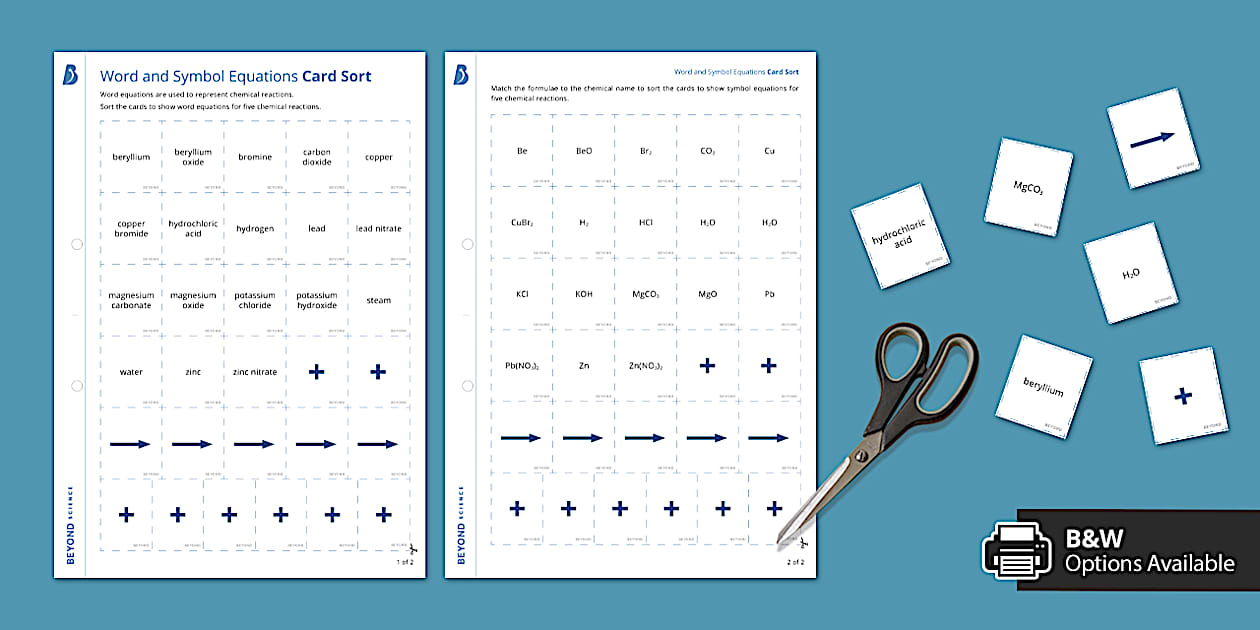 Chemical Equations Card Sort