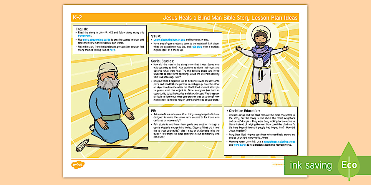 Black and White Jesus Heals a Blind Man Teaching Ideas