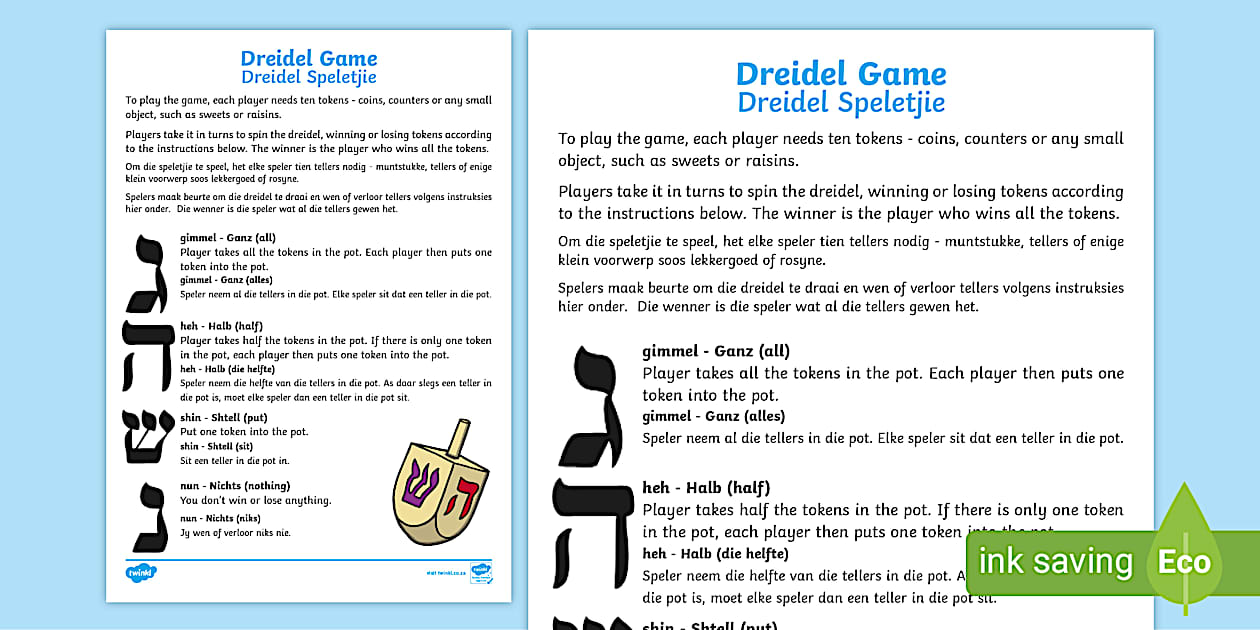 Hanukkah Dreidel Game English/Afrikaans (teacher made)