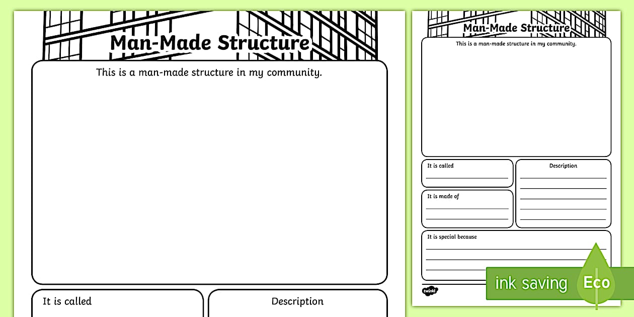 SA Man Made Structure Worksheet (professor feito) - Twinkl