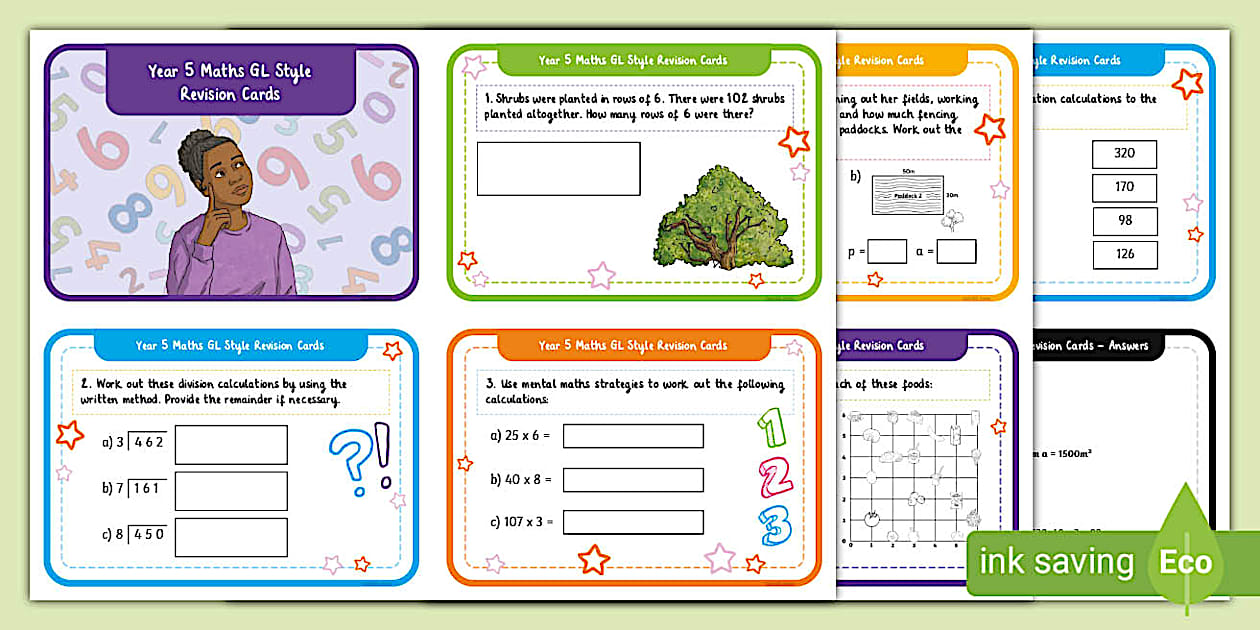 Year 5 Maths GL Style Revision Flashcards - Twinkl