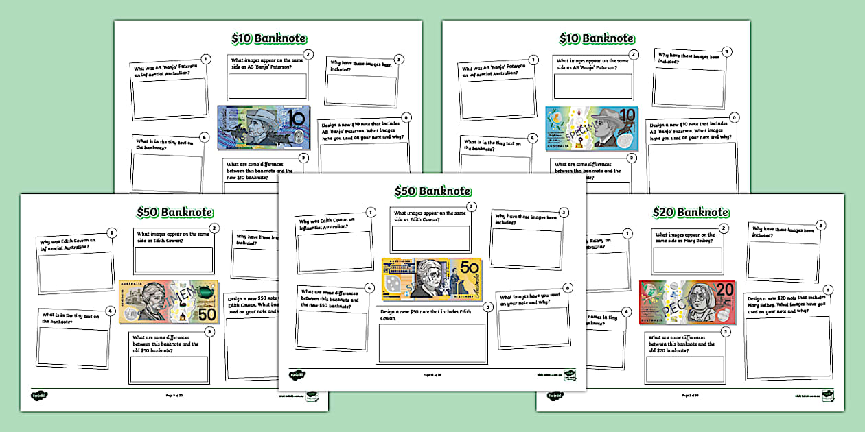 Australian Banknotes Activity Sheets