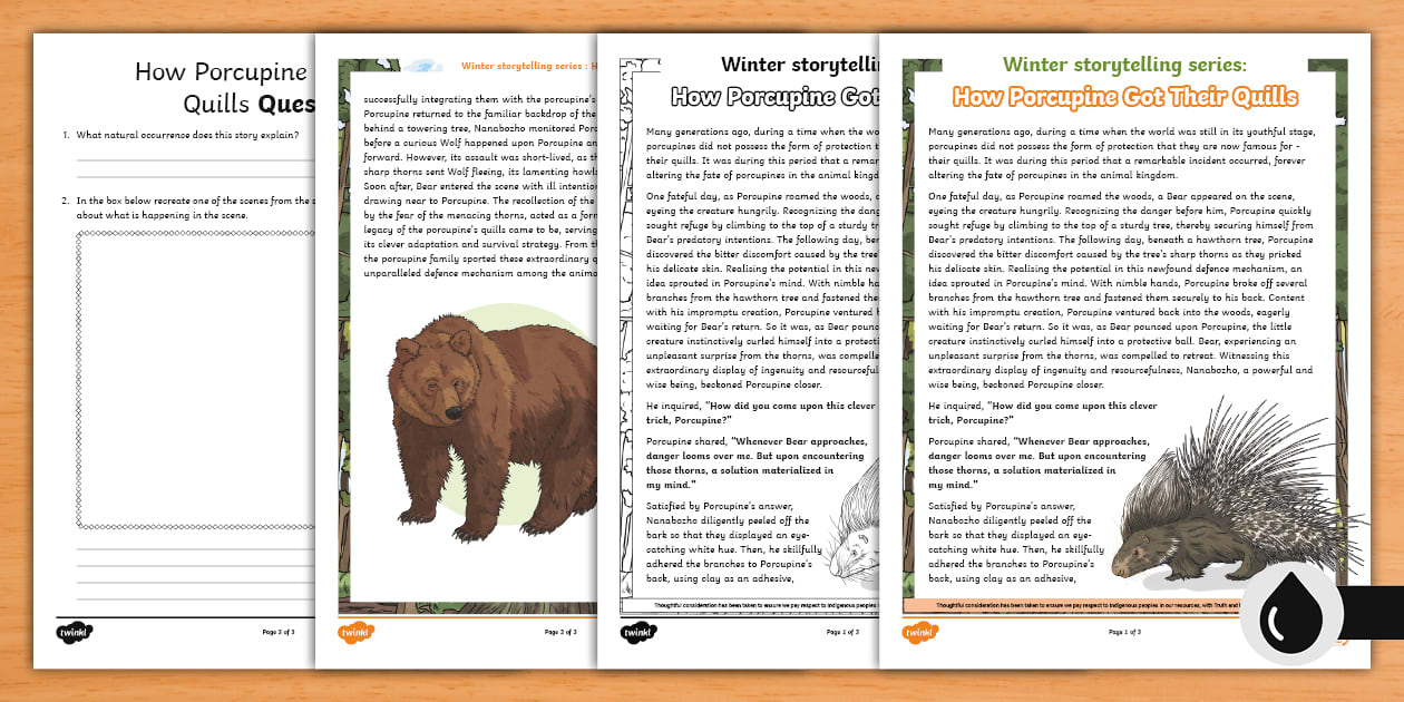 FREE! - Winter Storytelling Series How Porcupine Got Their Quills