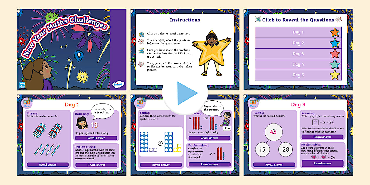 👉 KS1 New Years Maths Challenges PowerPoint - Twinkl