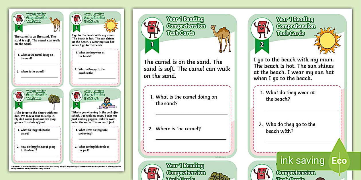 Year 1 Reading Comprehension Task Cards
