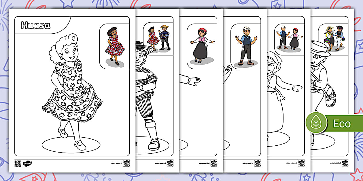 Hojas para Colorear Vestimentas Típicas de Chile - Twinkl