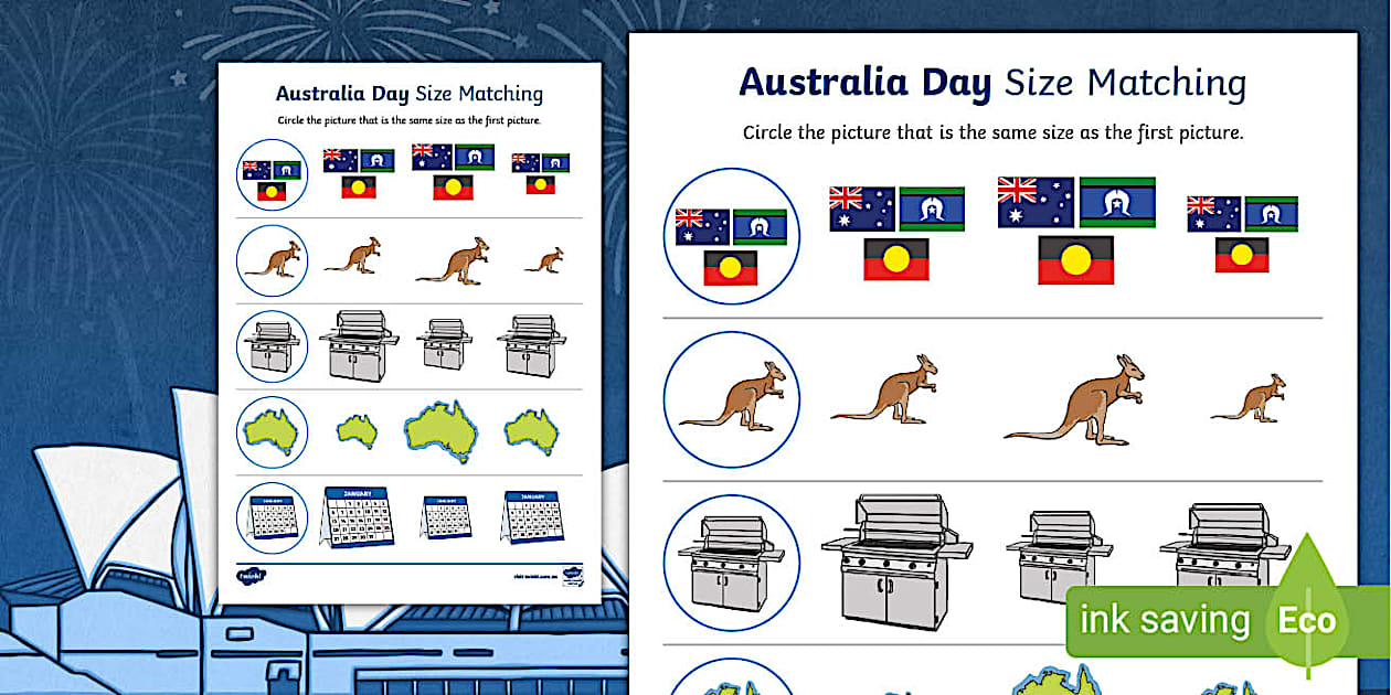 QLD Australia Day Size Matching Worksheets (teacher made)
