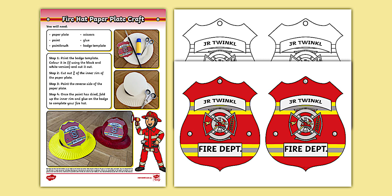 Fire Hat Paper Plate Craft (teacher made) - Twinkl