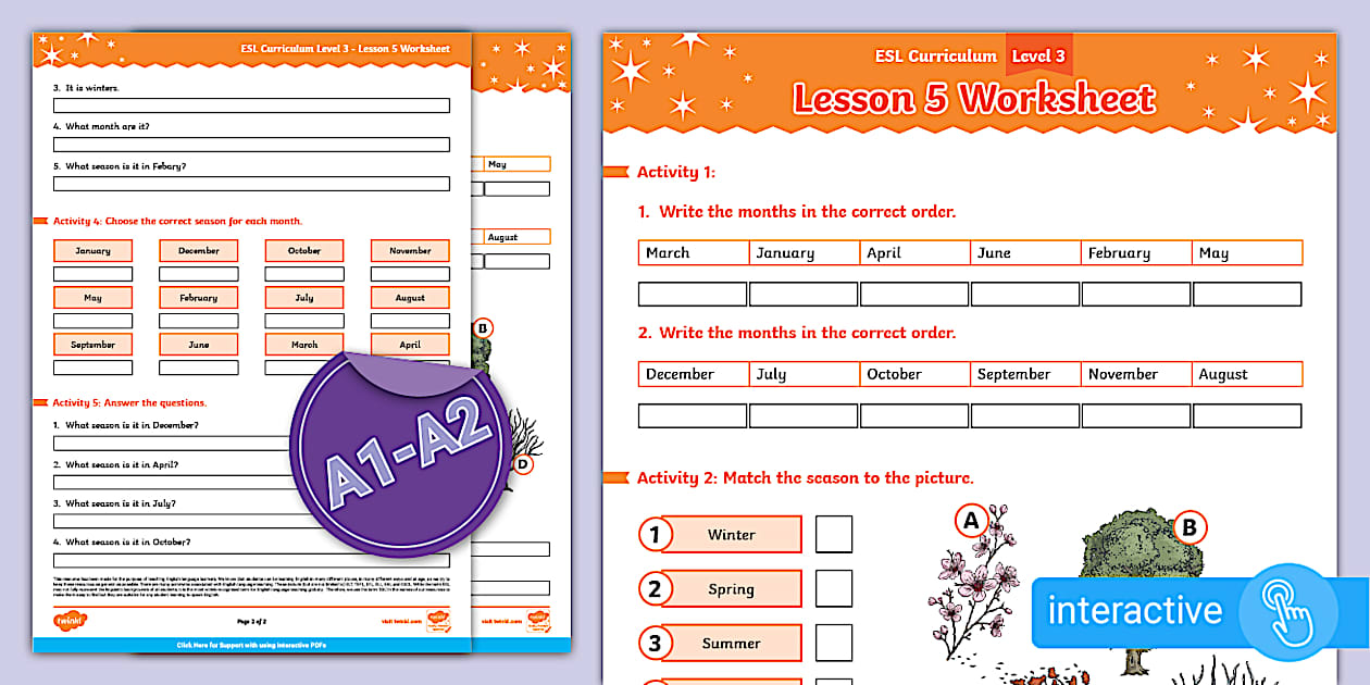 ESL Curriculum Level 3, Lesson 5 Interactive Worksheet
