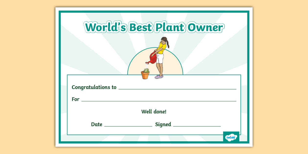 World's Best Plant Owner Certificate - Plant Day