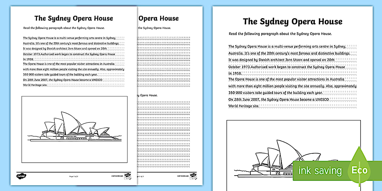 NSW The Sydney Opera House Handwriting Worksheet - Twinkl