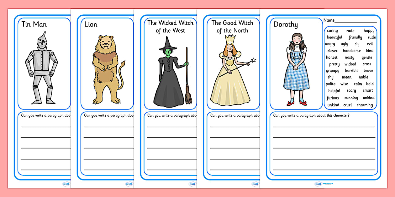 Editable Wizard of Oz Character Description Writing Frames