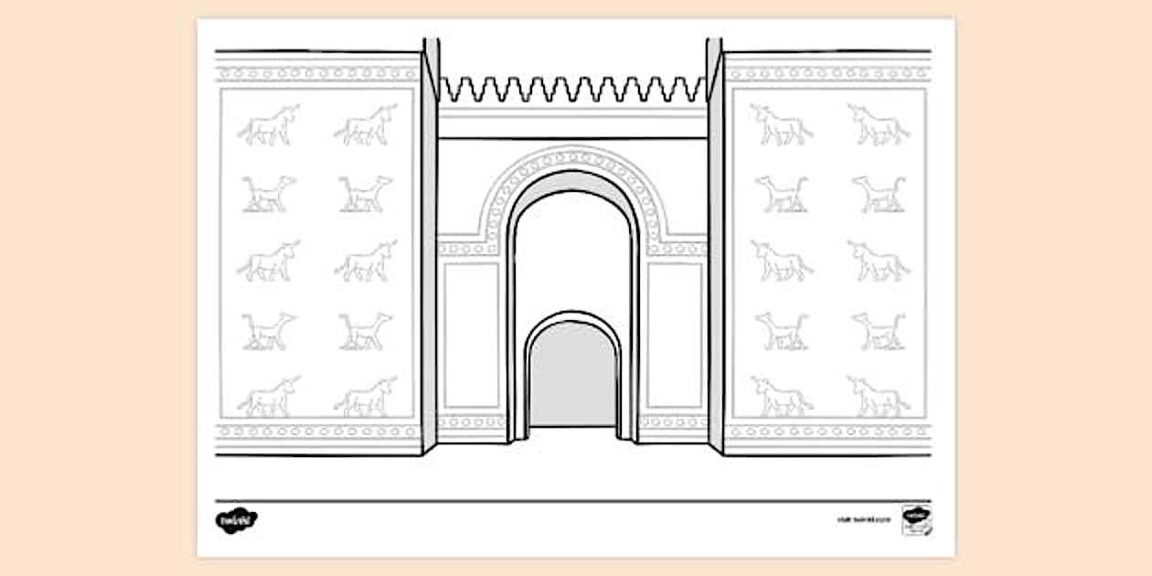 Ancient Babylonian Palace Gate Background Colouring Sheet