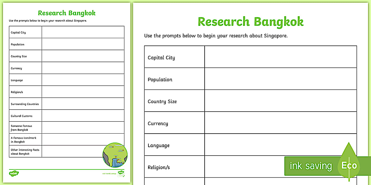 Bangkok Research Template Activity (teacher made) - Twinkl