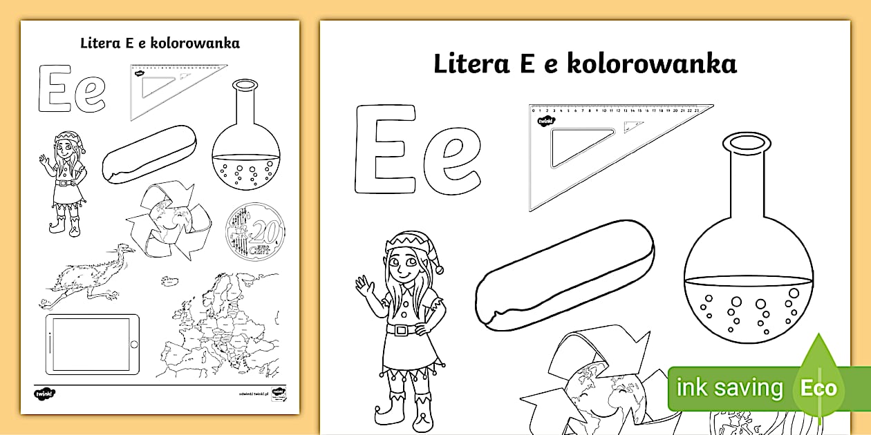 Litera E | Kolorowanka z literą E | Samogłoski - Twinkl