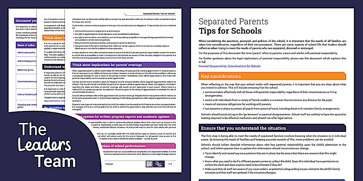 Separated Parents: Tips for Schools - leaders (teacher made)
