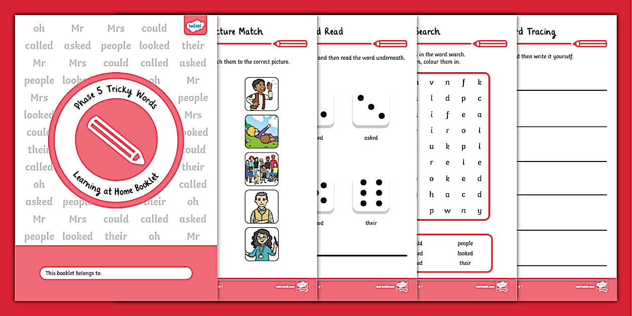 Learning at Home: Phase 5 Tricky Words Booklet - Twinkl