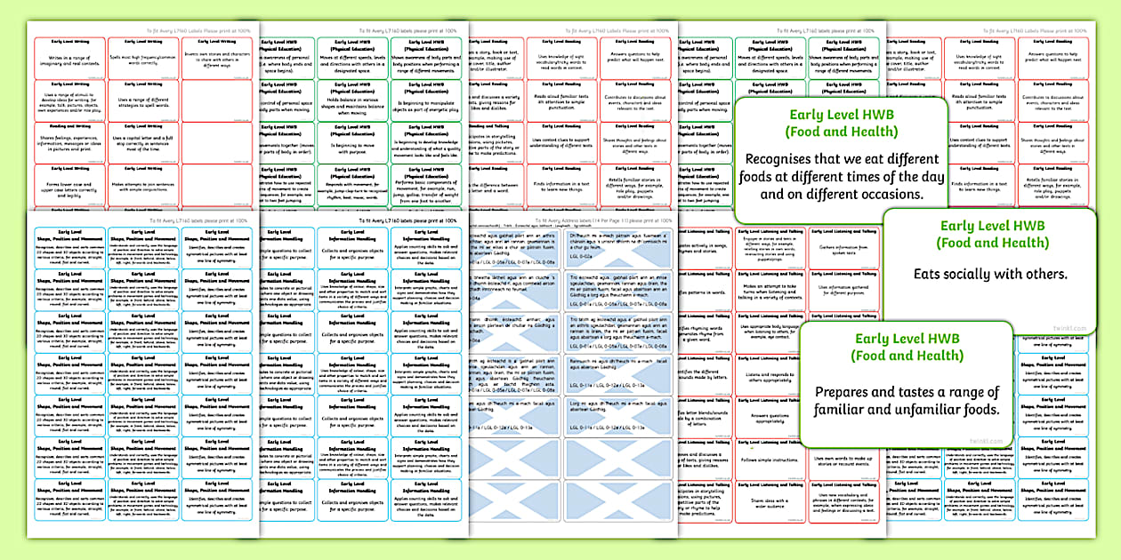 CfE Early Level Benchmark Assessment Stickers Resource Pack