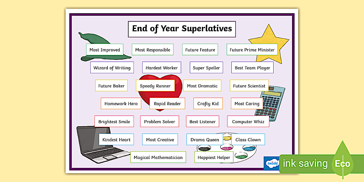 End of Year Award Superlative Word Mat - Twinkl