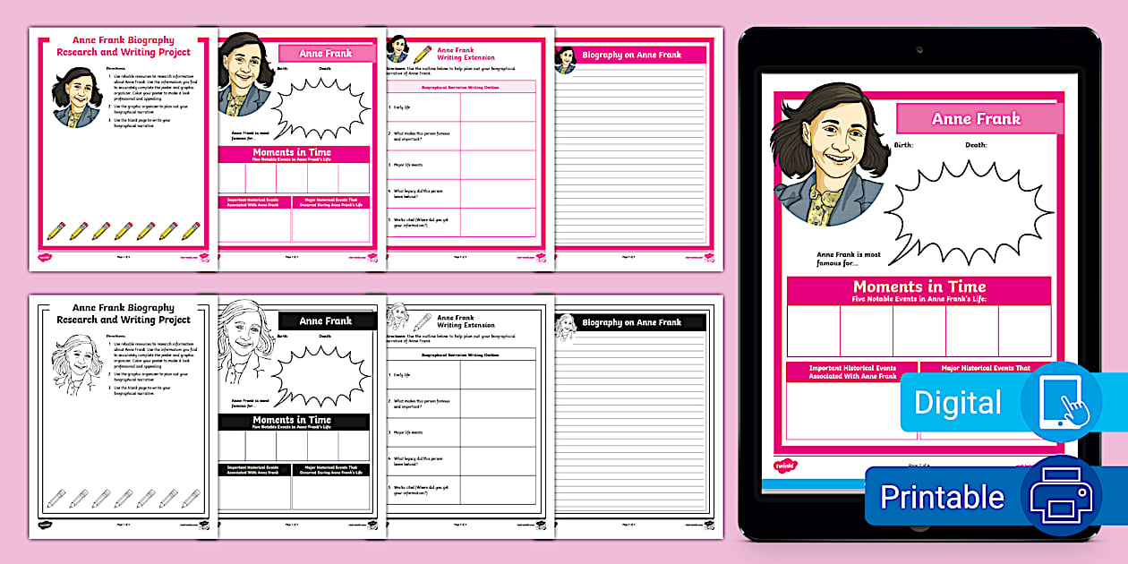 Anne Frank Biography Research and Writing Project for 6th-8th Grade