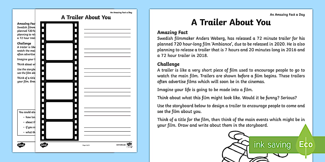 Editable A Trailer About You Worksheet - Twinkl