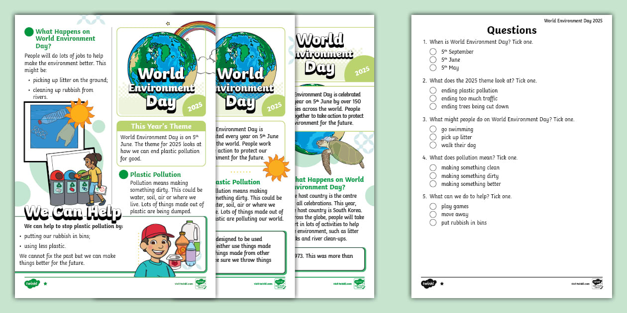 KS1 World Environment Day Reading Comprehension Activity