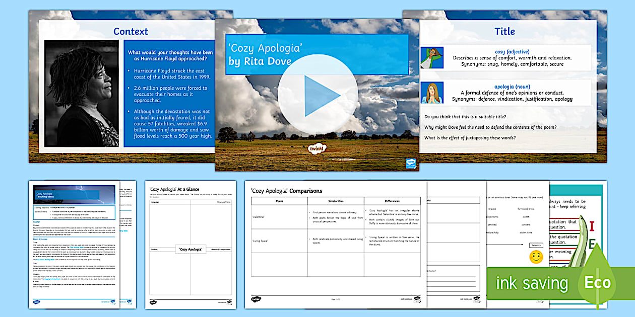 GCSE Poetry Lesson Pack - 'Cozy Apologia' by Rita Dove