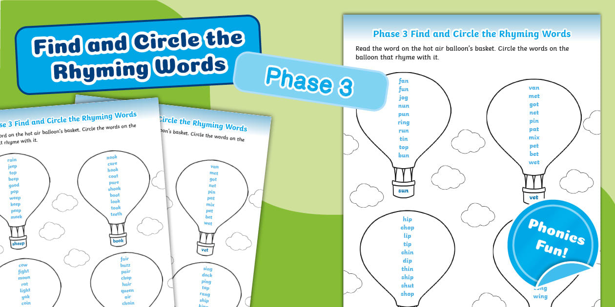Phase 3 Find and Circle the Rhyming Words