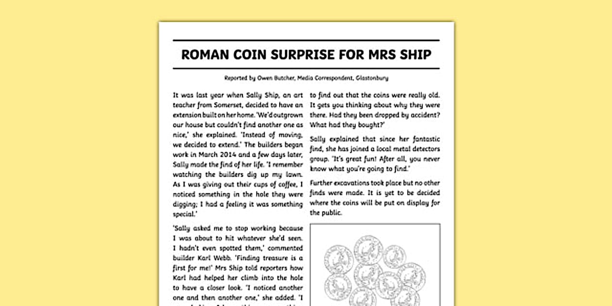 Roman Coin Surprise Newspaper Report Writing Sample - Twinkl